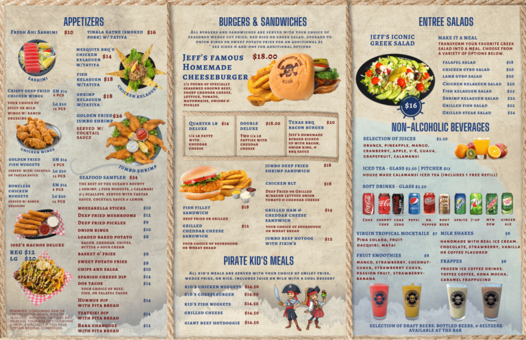 Our Menu | Jeff's Pirates Cove